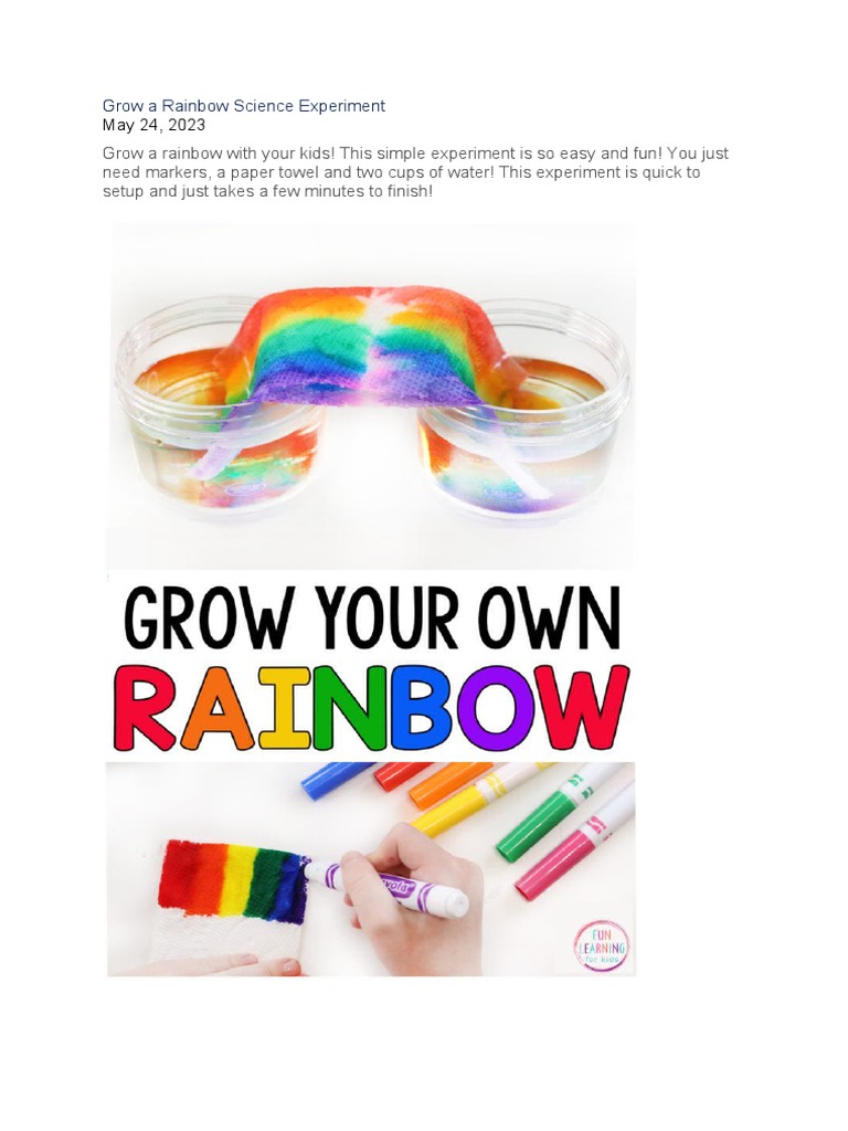 Grow a Rainbow Science Experiment | PDF | Water