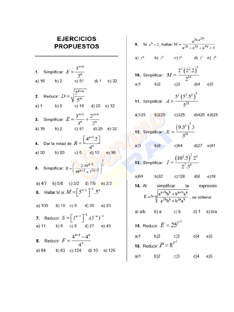 Ejercicios Teoria de Exponentes | PDF