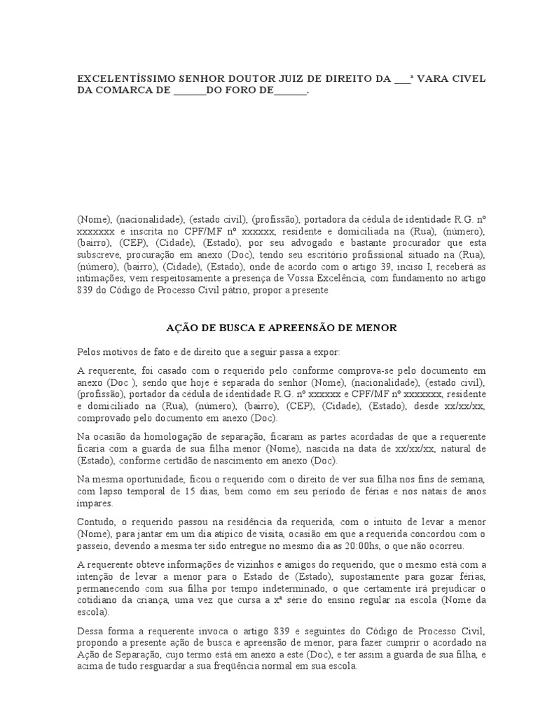 Acao de Busca e Apreensao de Menor | PDF