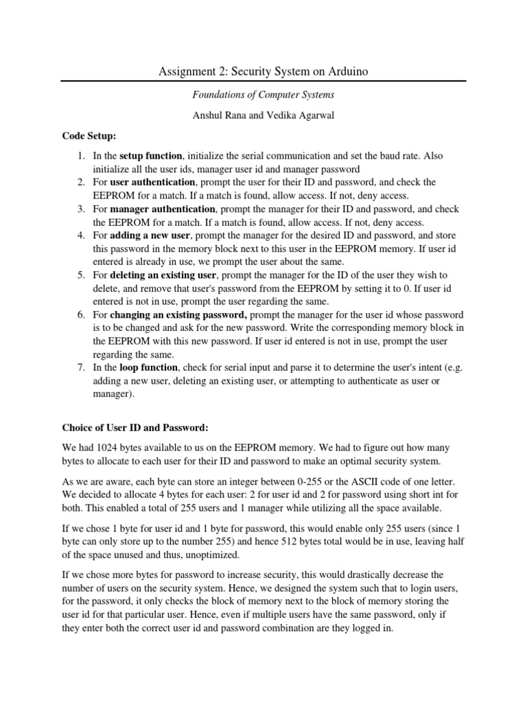 Assignment 2 Security System On Arduino Pdf Password User Computing 