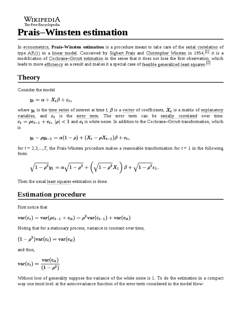 Prais-Winsten Estimation | PDF