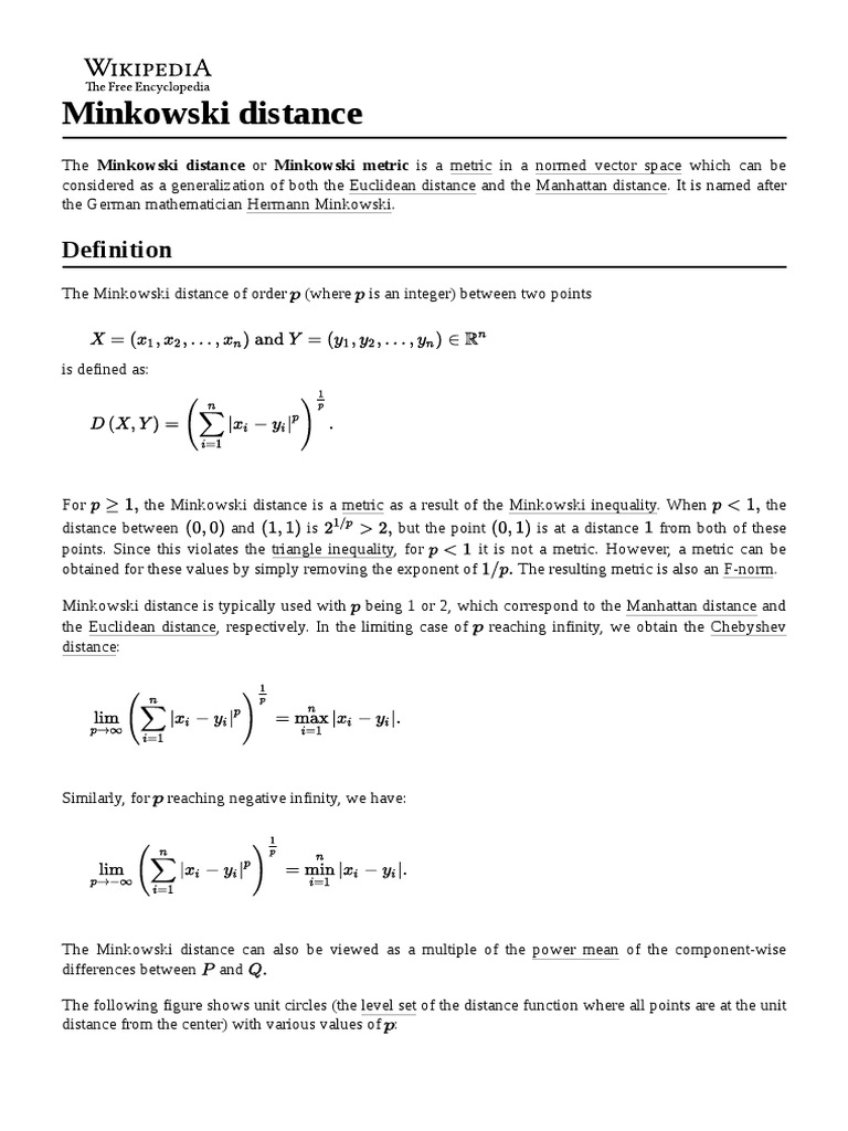 Minkowski Distance | PDF
