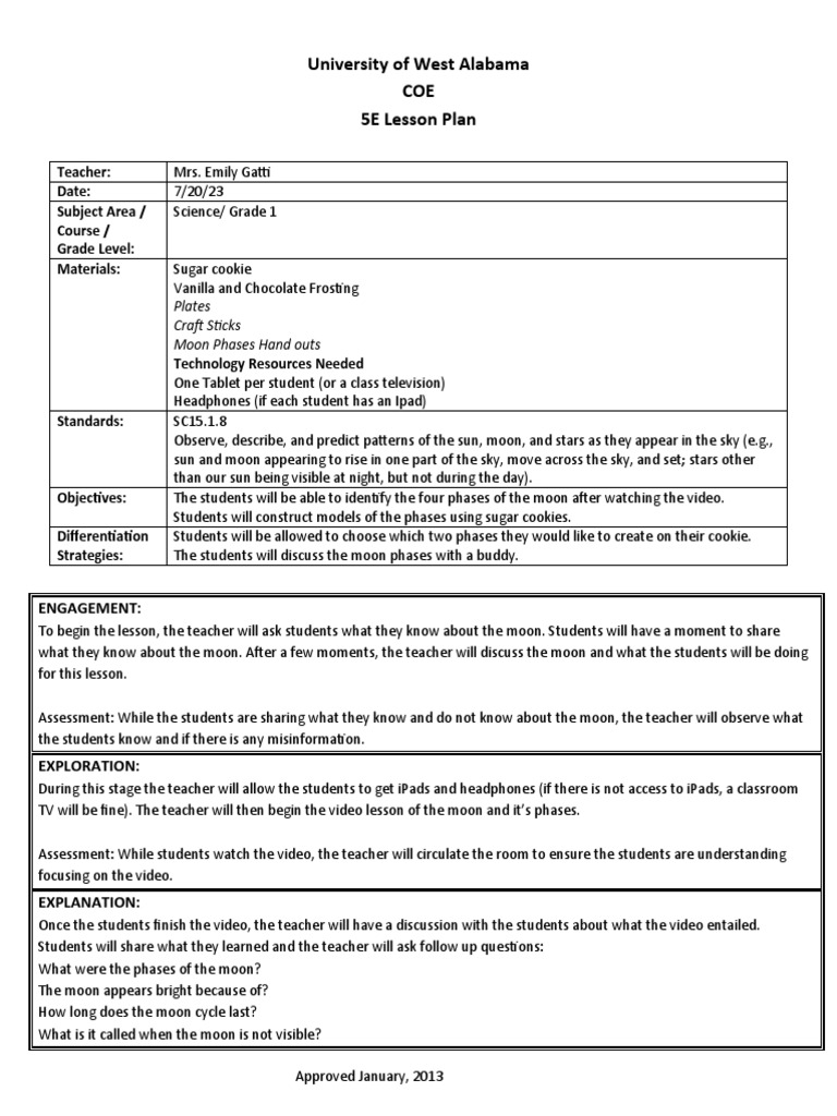 Uwa 5e Lesson Plan Group | PDF | Teachers | Moon