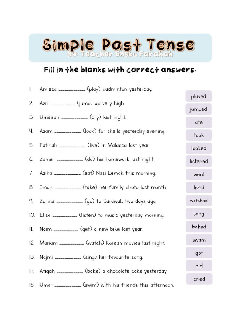 Simple Past Tense Worksheet | PDF