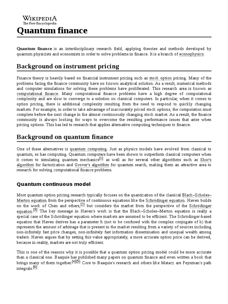 Quantum Finance | PDF | Physics | Theoretical Physics