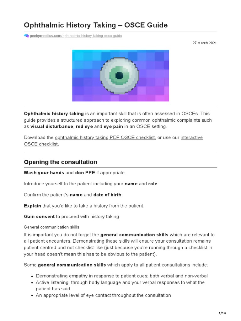 Ophthalmic History Taking OSCE Guide | PDF
