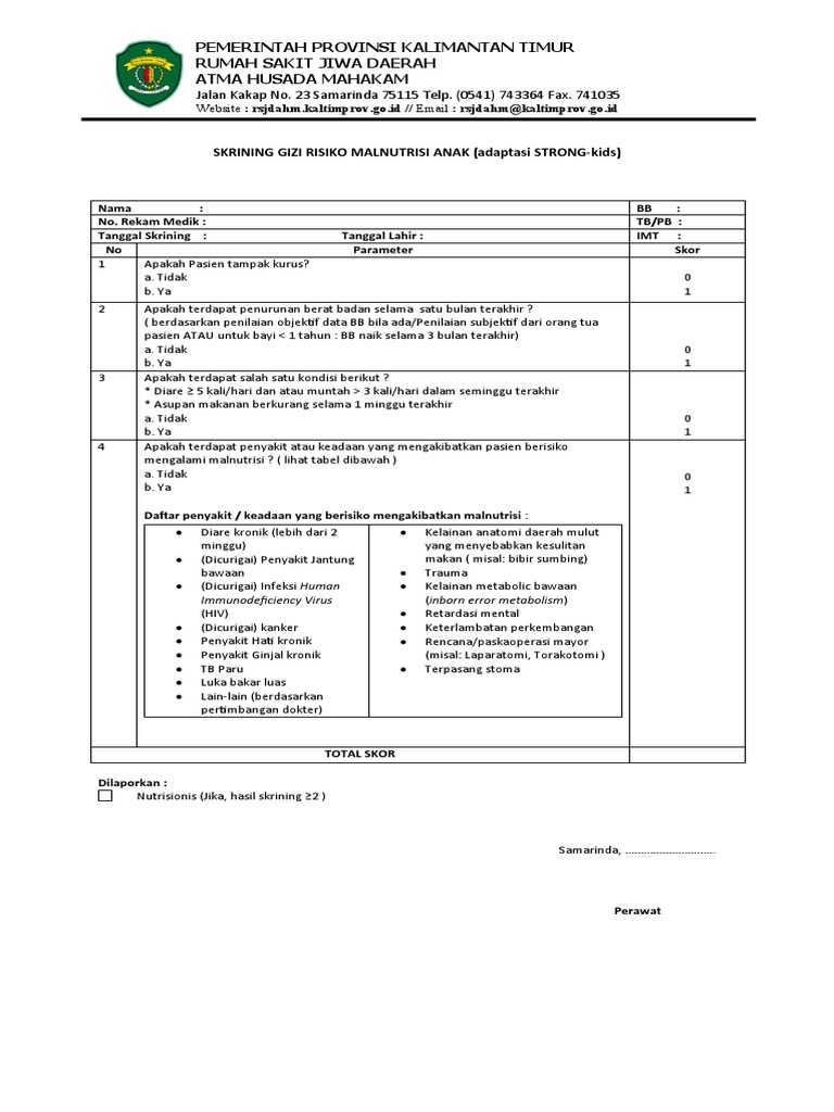 Form Skrining Gizi Anak RSJ | PDF