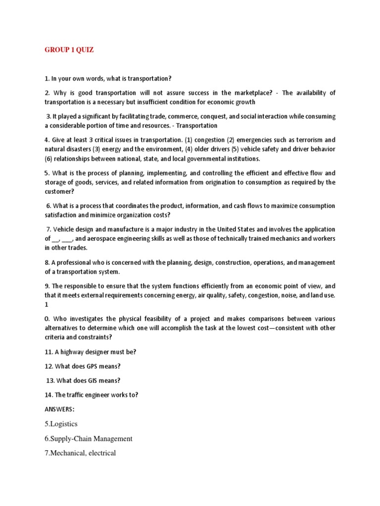 Group 1 Quiz | PDF | Transport | Engineering