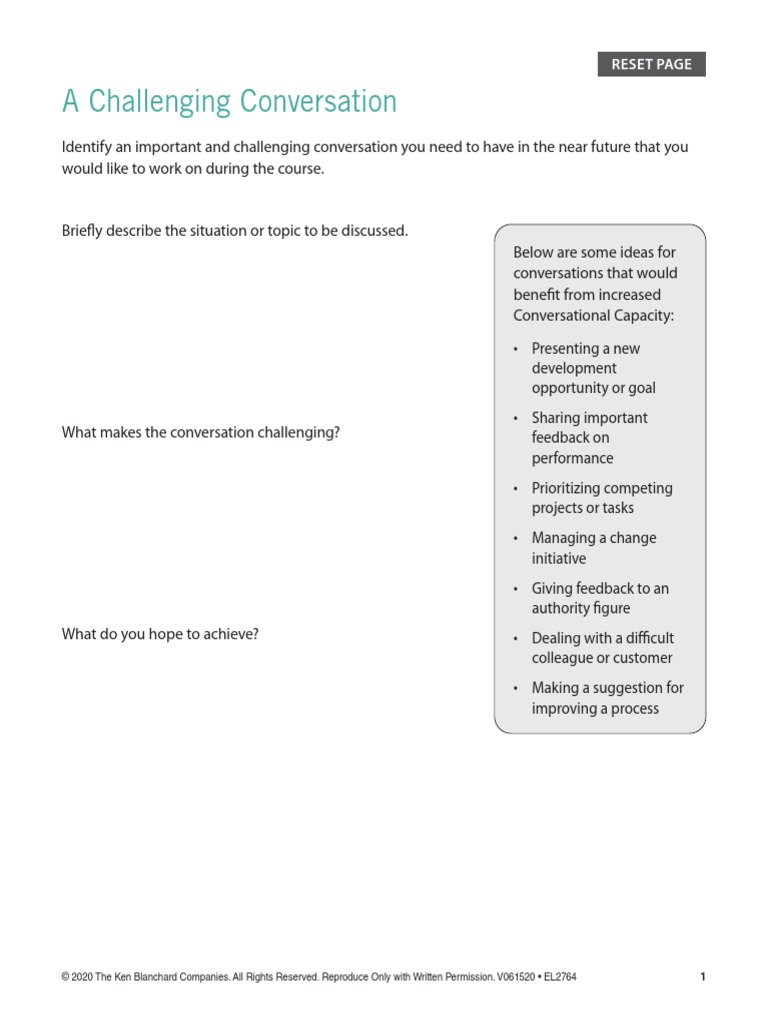 A Challenging Conversation - Prework | PDF | Cognitive Science ...