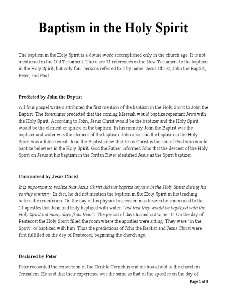 Baptism and Filling of The Holy Spirit | PDF | Baptism | Baptism With ...