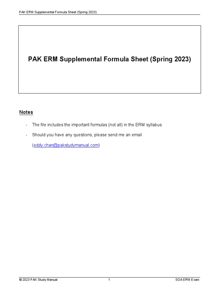 PAK ERM Supplemental Formula Sheet (Spring 2023) | PDF | Option ...