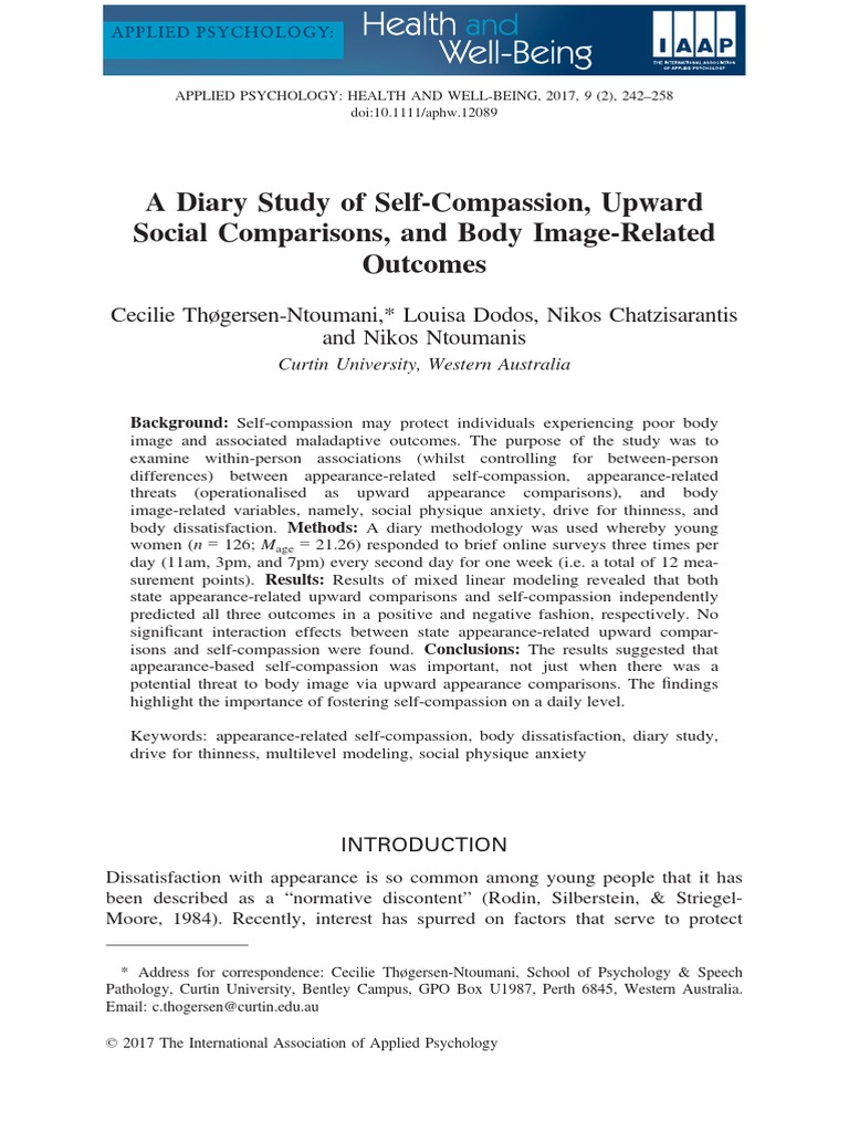 A Diary Study of Self-Compassion, Upward Social Comparisons, and Body Image-Related Outcomes ...