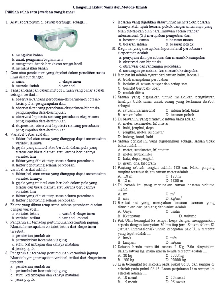 Ulangan Hakikat Sains Dan Metode Ilmiah | PDF