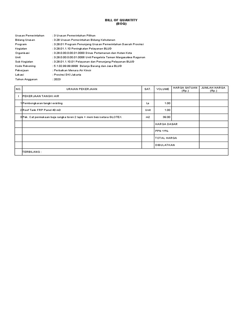 RAB Pembangunan Menara Air | PDF