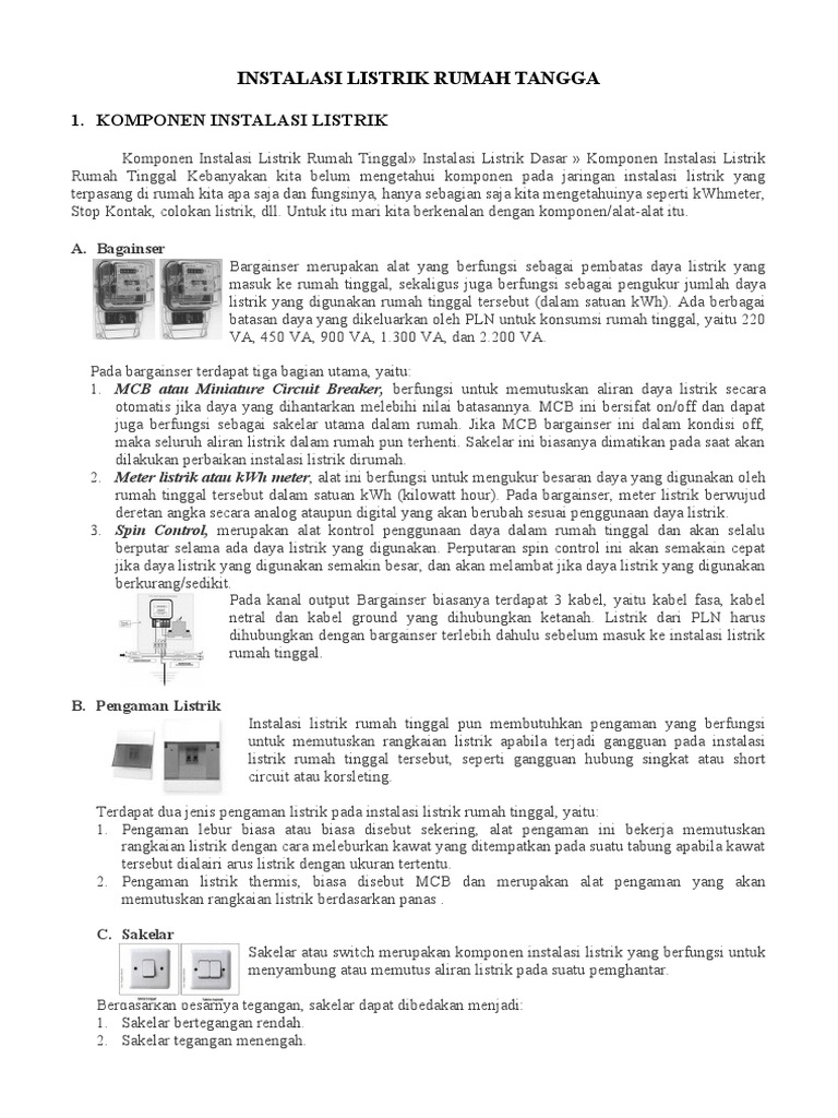 Komponen Instalasi Listrik Rumah Tangga | PDF