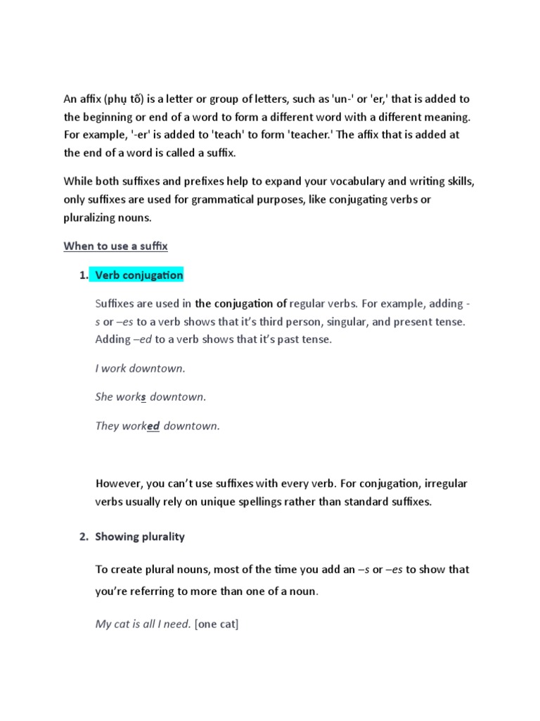 Affix - Suffix | PDF | Grammatical Number | Grammatical Conjugation