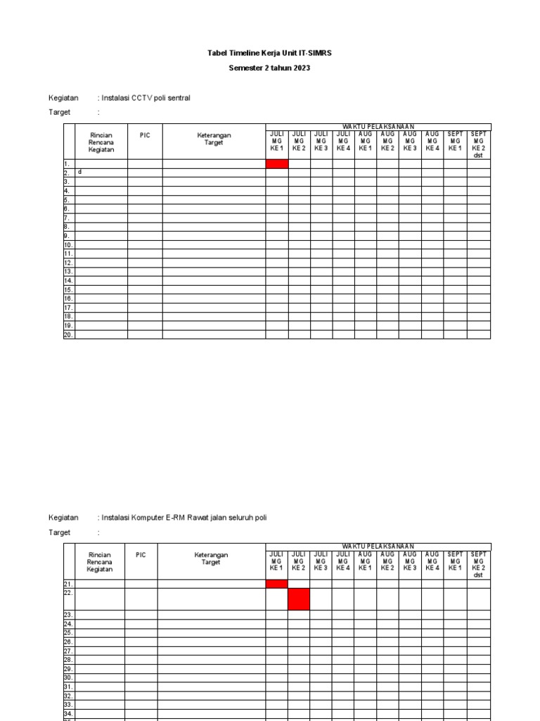 Tabel Timeline Kegiatan IT-SIMRS 2023 | PDF