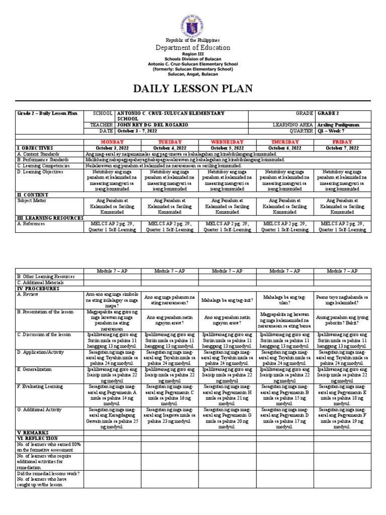 Daily Lesson Plan: Department of Education | PDF