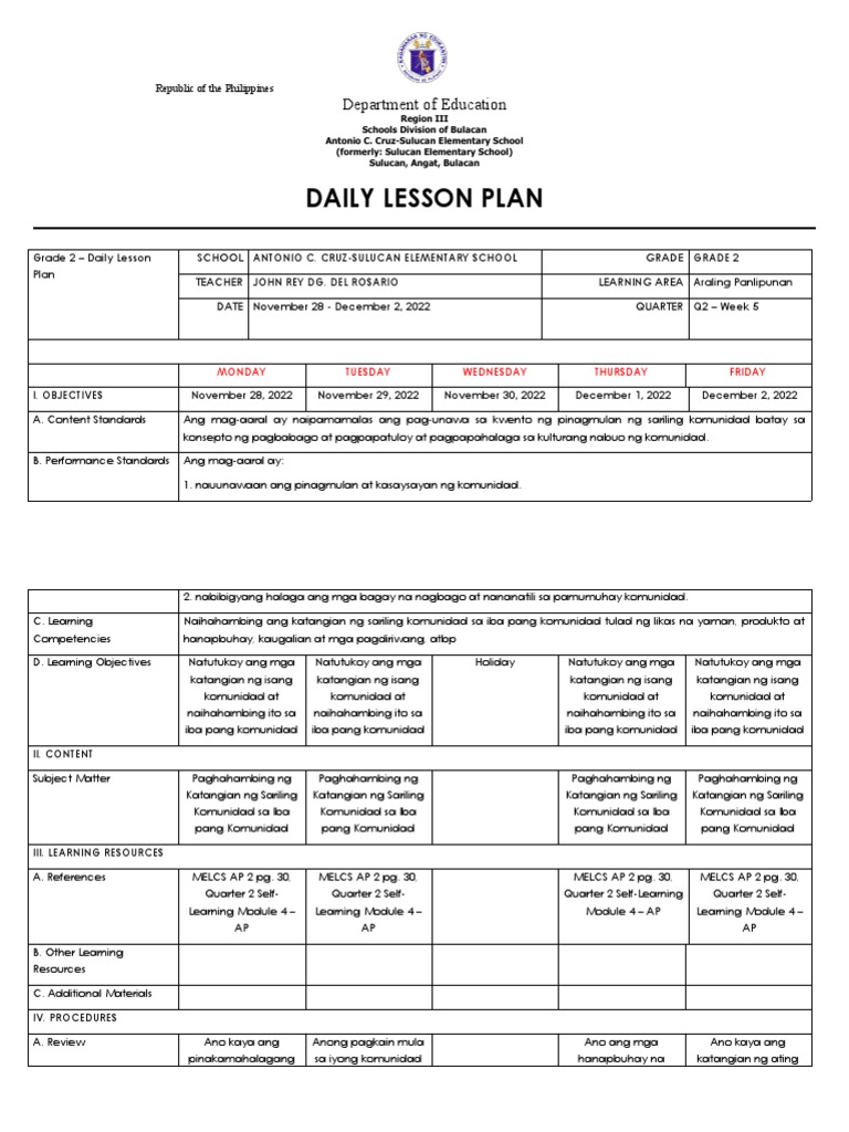 Daily Lesson Plan: Department of Education | PDF