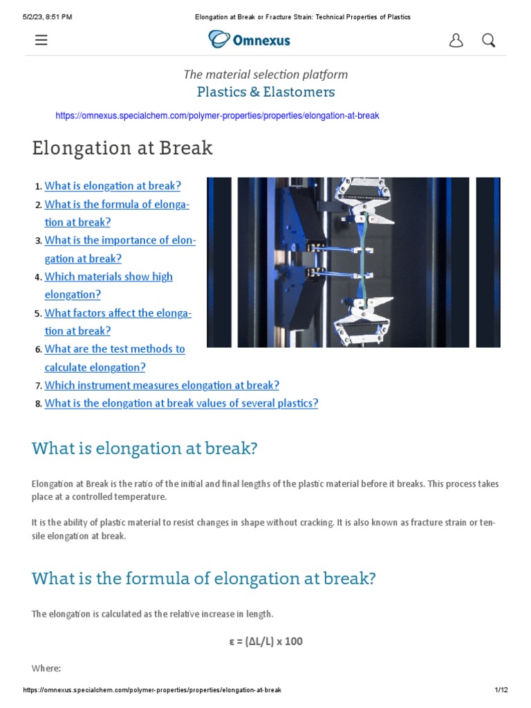 Elongation at Break or Fracture Strain - Technical Properties of ...