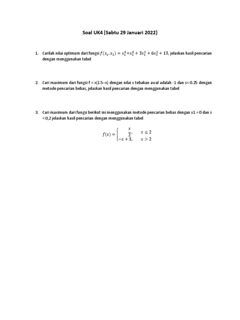 Soal UK4 Batch 2 (Metode Optimasi) | PDF