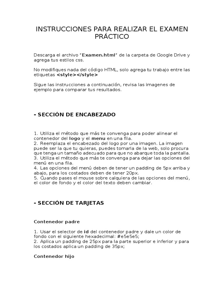Guía CSS para Examen Práctico HTML | PDF | Negocios | Informática