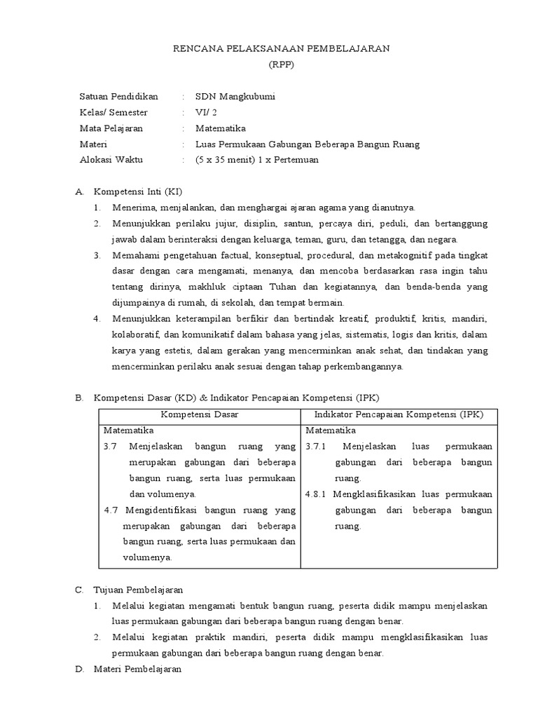RPP Luas Permukaan Gabungan Bangun Ruang | PDF