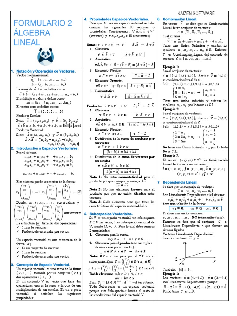Formulario Algebra Lineal 2 - Kaizen Software | PDF | Ciencia y matemáticas