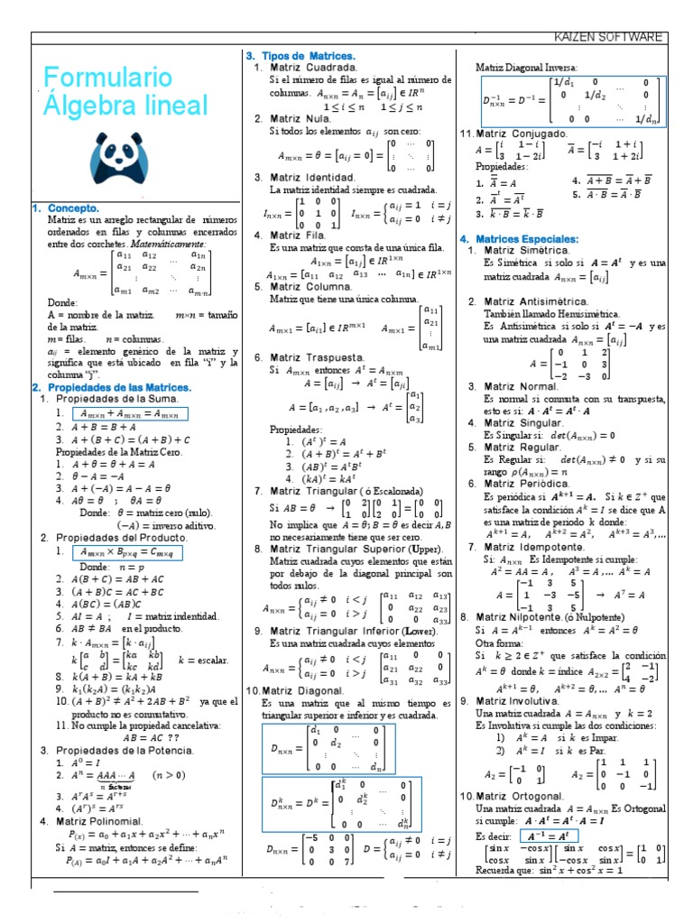 Formulario Algebra Lineal - Kaizen Software | PDF