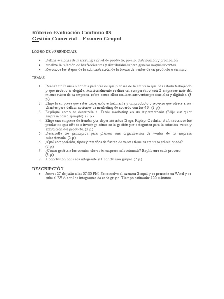Examen Grupal EC3 - GESTION COMERCIAL | PDF