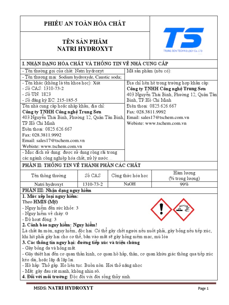 TS MSDS NaOH 99 | PDF