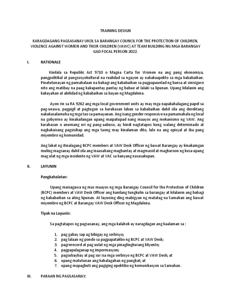 TRAINING DESIGN Vawc | PDF