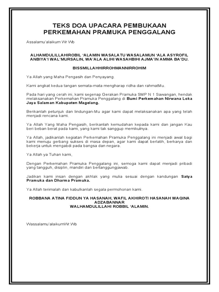 Teks Doa Upacara Pembukaan Persami 2023 | PDF