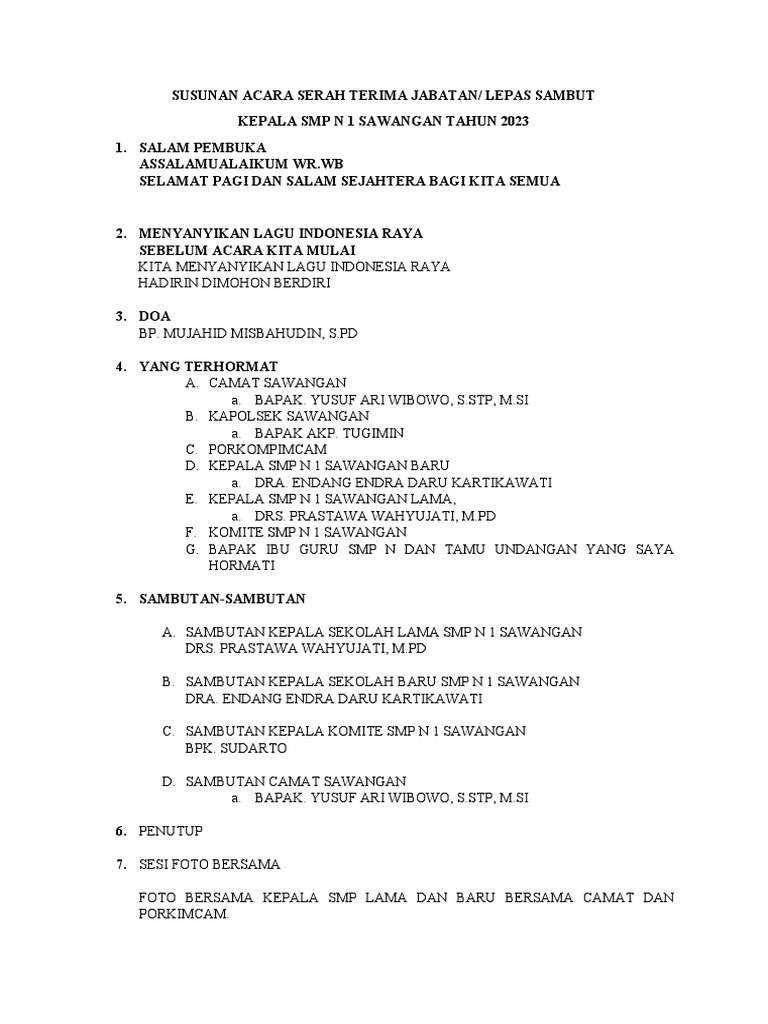 Susunan Acara Serah Terima Jabatan | PDF