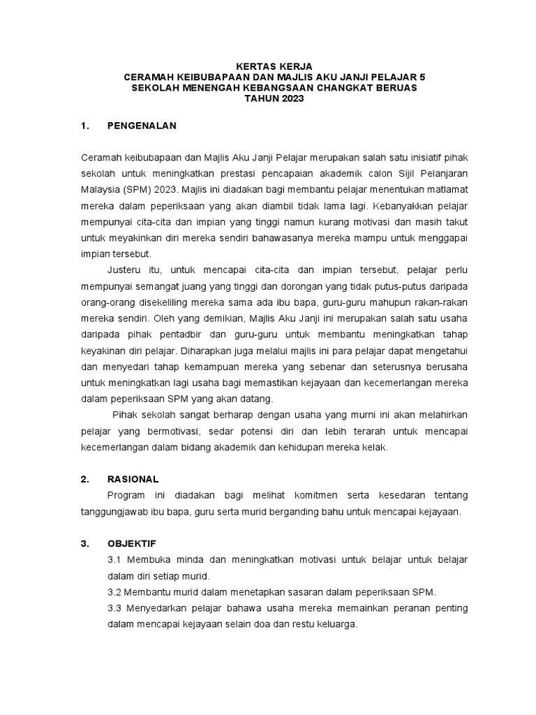 Kertas Cadangan Ceramah Keibubapaan Dan Aku Jajji SPM 2023 | PDF