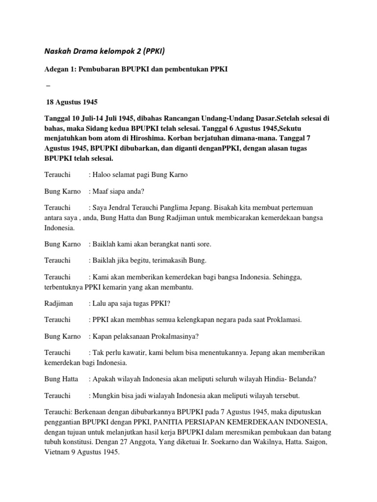Naskah Drama (Pembentukan PPKI) SJRH | PDF