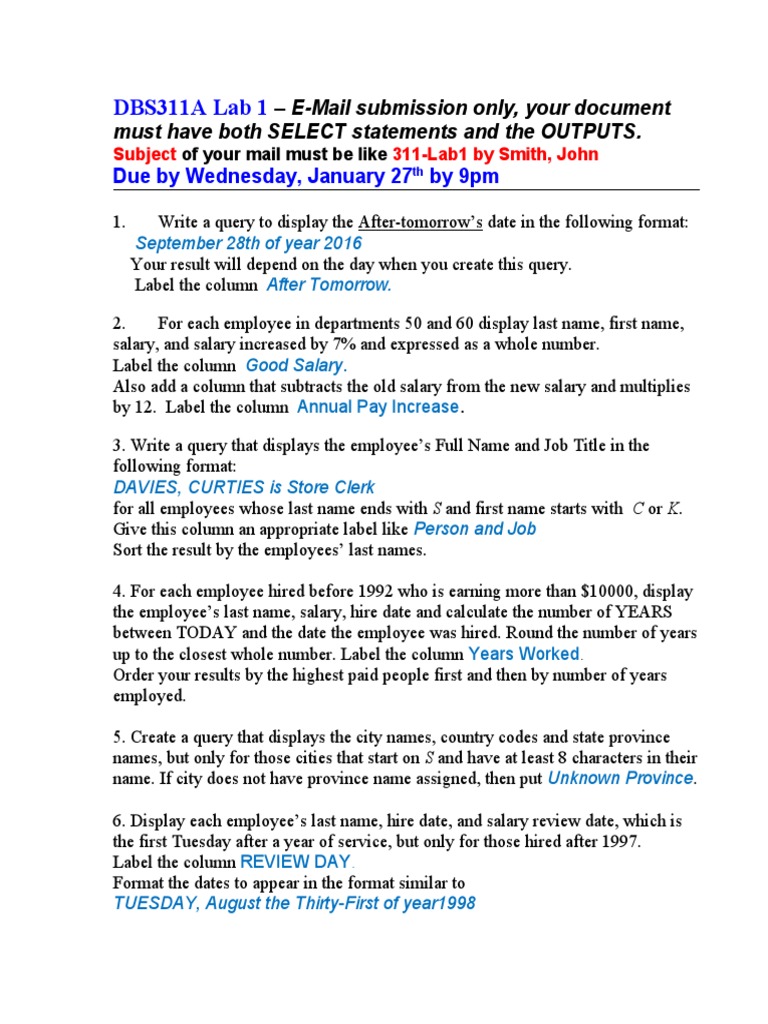 DBS311A Lab 1 SQL Queries Guide | PDF