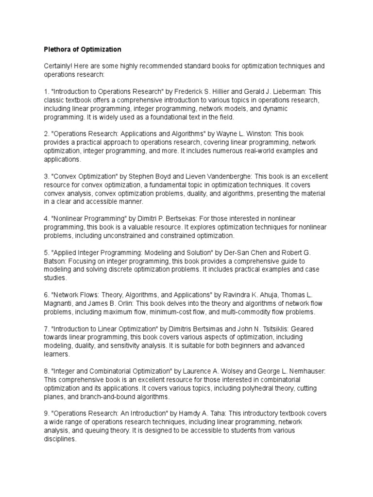 Plethora of Optimization | PDF | Mathematical Optimization | Linear Programming