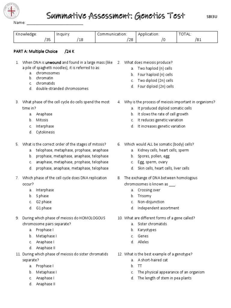 09 AOL Genetics Summative Assessment | PDF