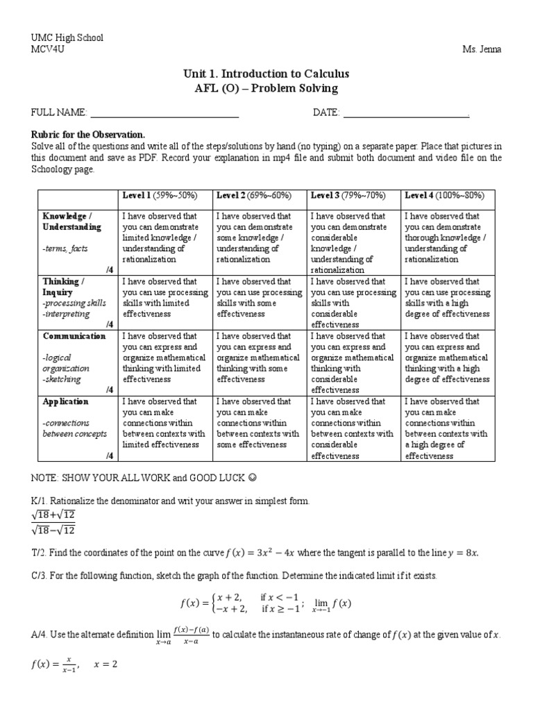 Afl O Problem Solving Unit 1 Pdf 8781