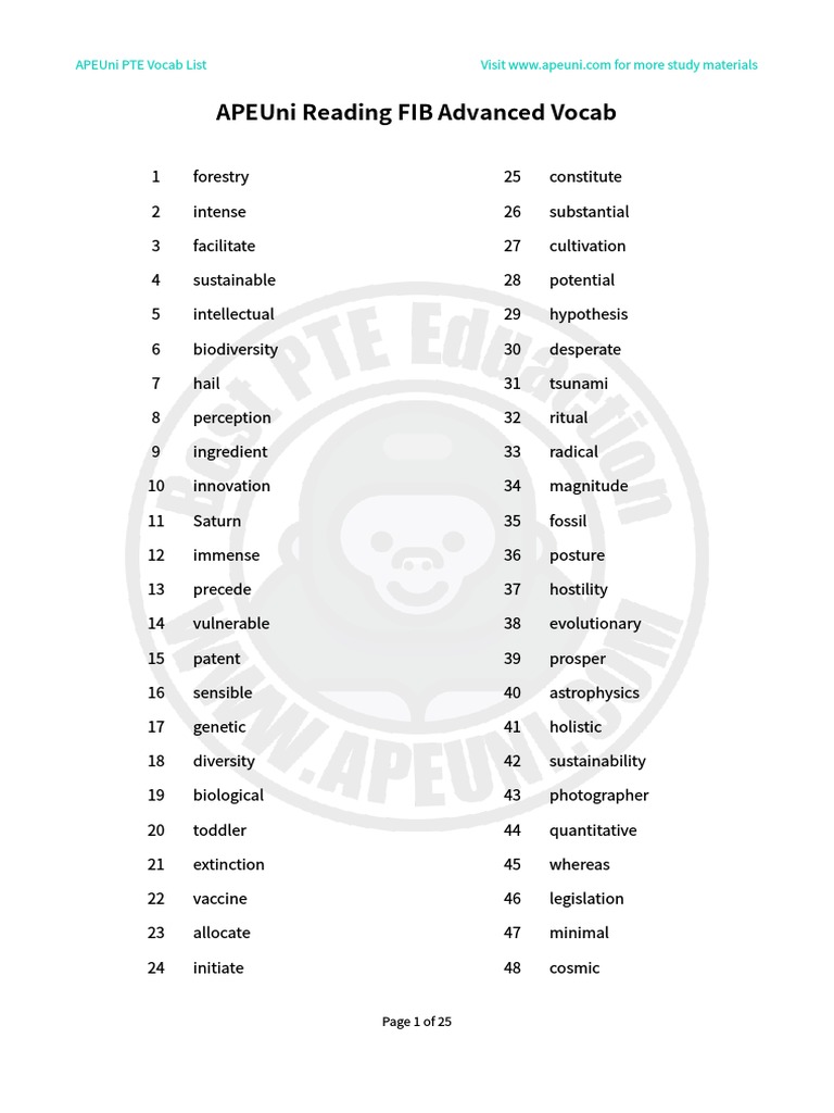 APEUni Reading FIB Advanced Vocab | PDF | Biodiversity