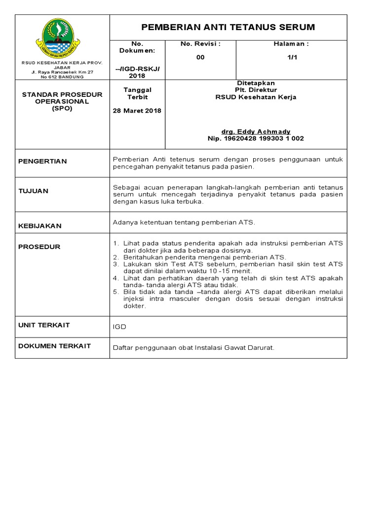 Prosedur Pemberian Anti Tetanus Serum | PDF