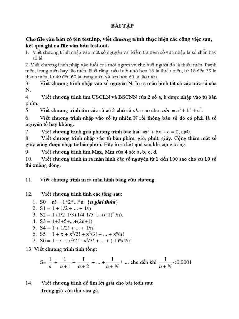 Bai Tap Co Ban | PDF