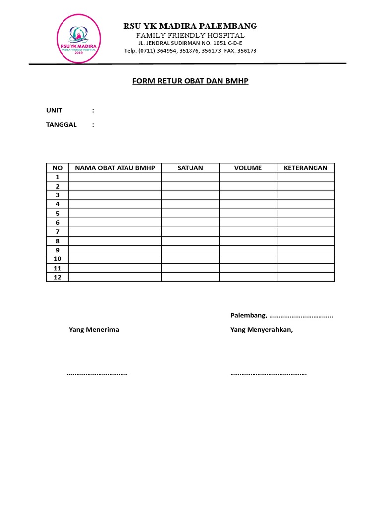 Form Retur Obat Dan BMHP | PDF