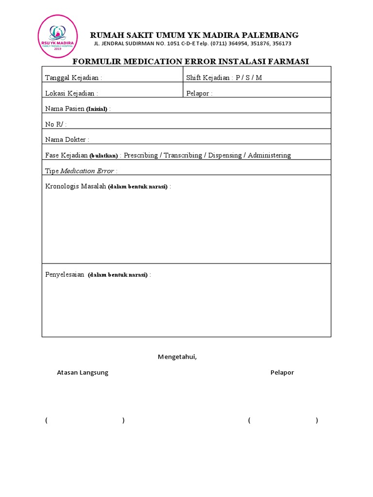 Formulir Medication Error Instalasi Farmasi | PDF