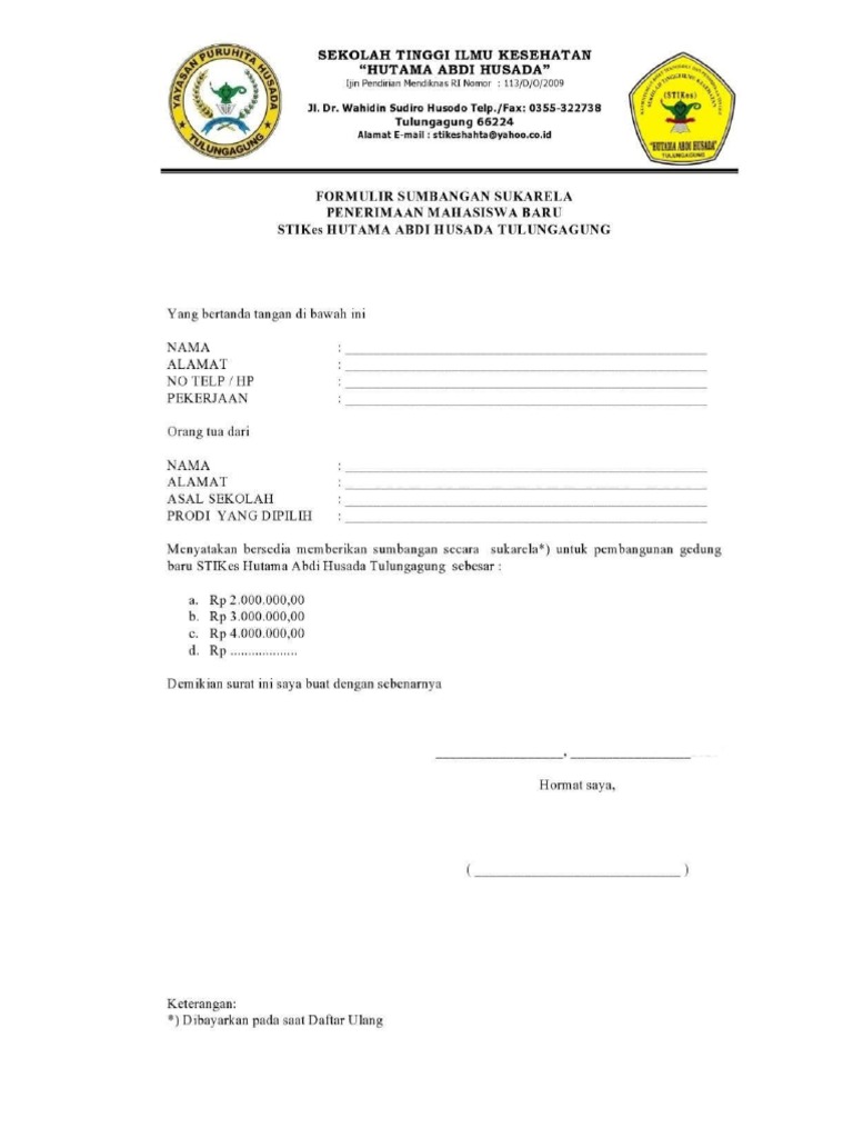 Formulir Sumbangan Sukarela | PDF