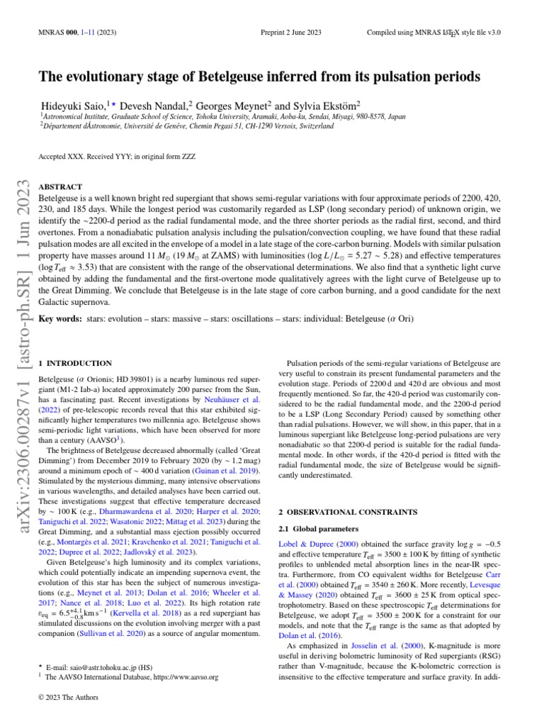 SAIO, H. The Evolutionary Stage of Betelgeuse Inferred From Its ...