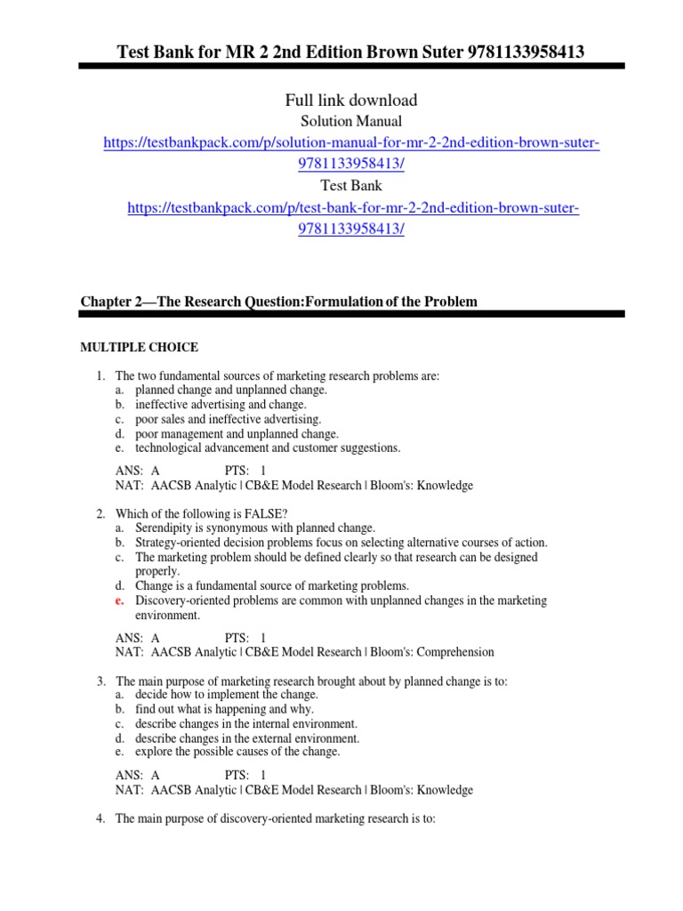 MR 2nd Edition Brown Suter Test Bank | Download Free PDF | Analytics ...