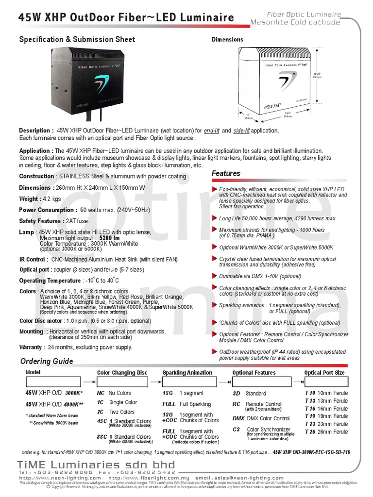 45W XHP Fiber - LED O - D Spec-Sheet A | PDF
