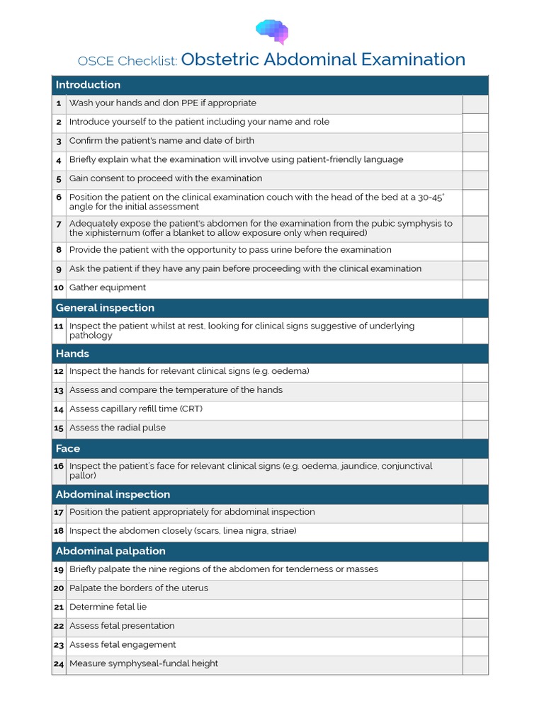 OSCE Checklist Obstetric Abdominal Examination | PDF